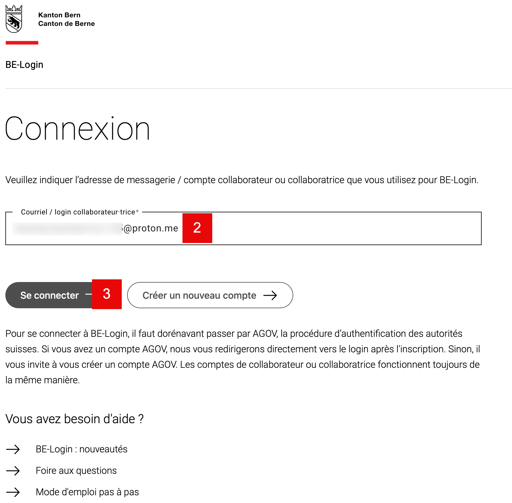 Accès à BE-Login avec AGOV